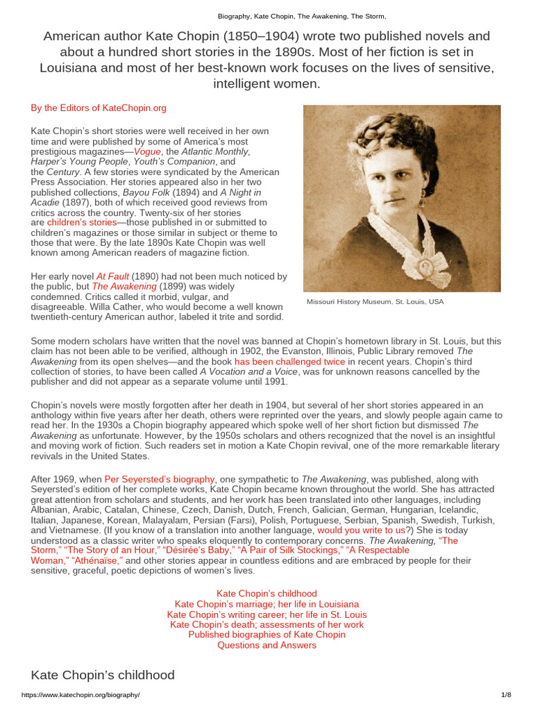 Biography of Kate Chopin: Life & Works | PDF | The Awakening (Chopin Novel)