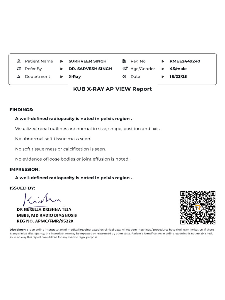 Kub X-Ray Ap View Report: Patient Name | PDF
