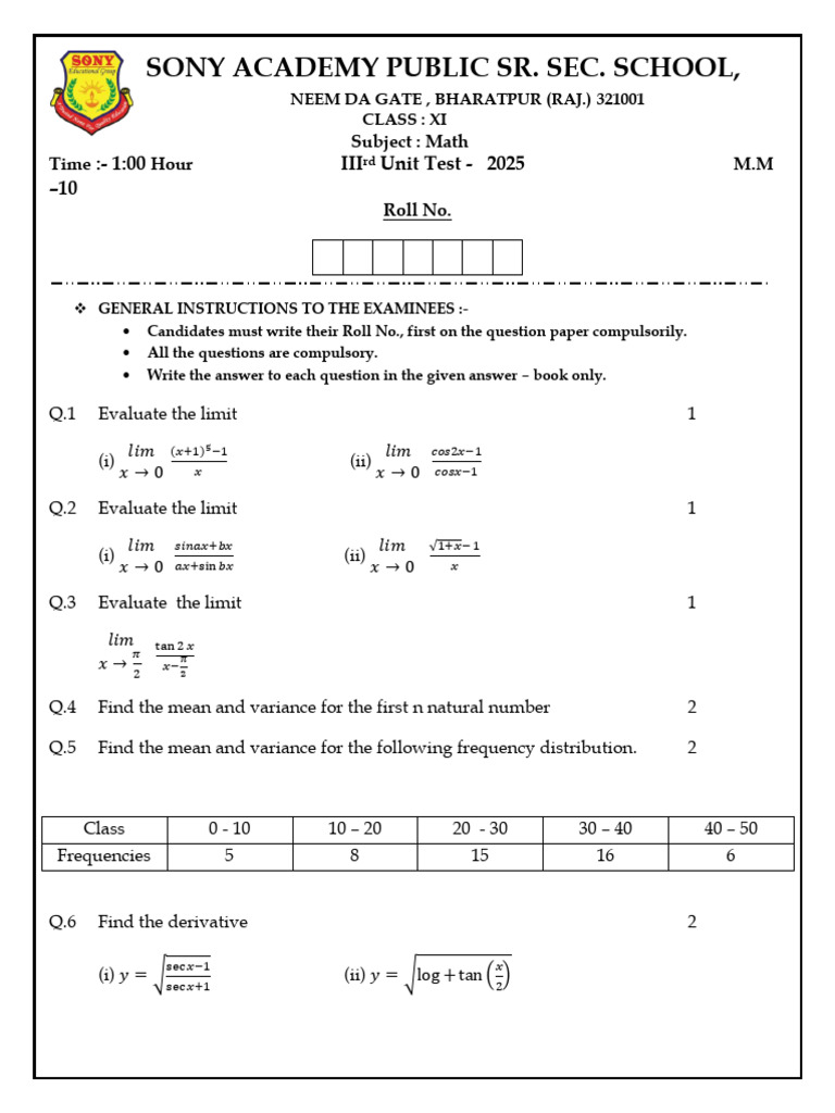 Class XI IIIrd Unit Test Papers 2025 | PDF | Chemistry | Physical Chemistry