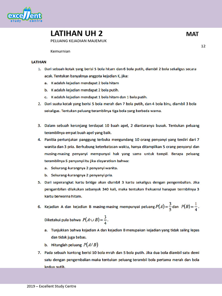 Lat - Uh2 - Peluang Kejadian Majemuk - 12 Kemurnian | PDF
