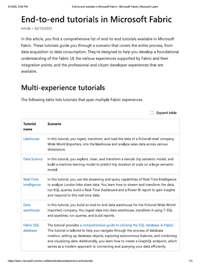 End-To-End Tutorials in Microsoft Fabric | PDF