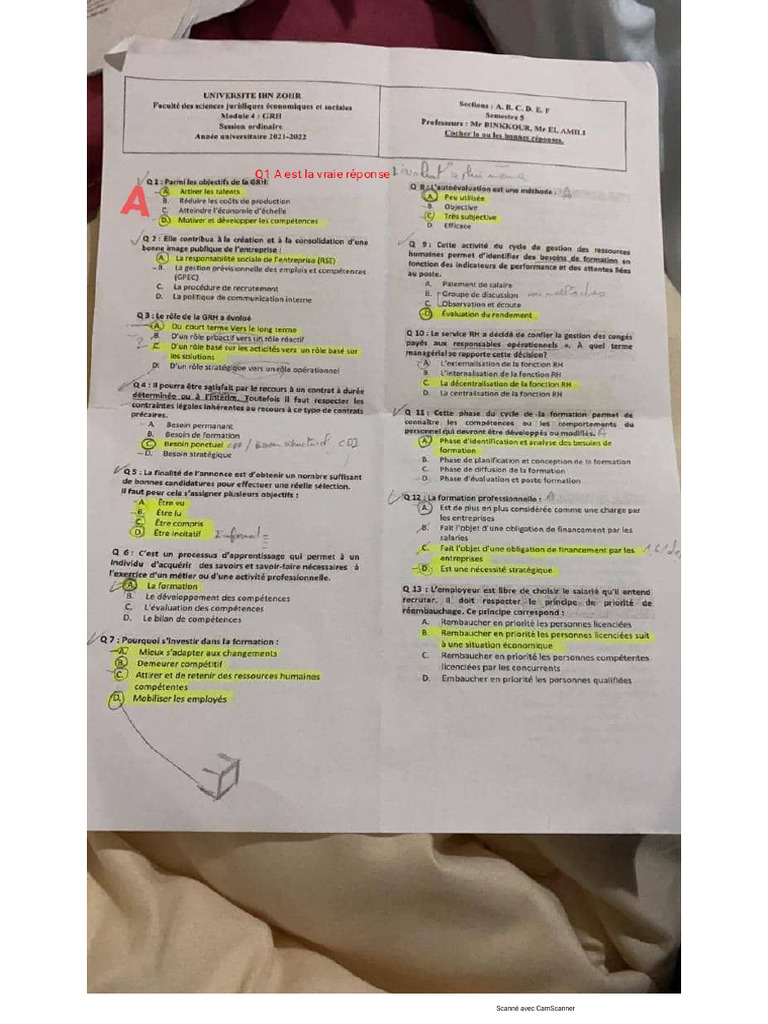 La Correction de Examen GRH Binkkour 2021-2022 | PDF