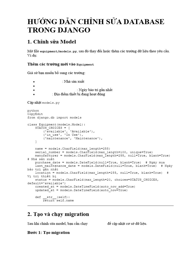 Hướng Dẫn Chỉnh Sửa Database Trong Django | PDF