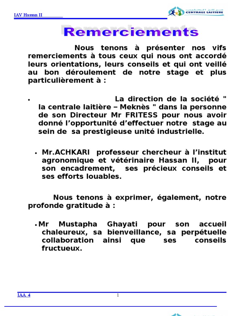 Rapport de stage à la Centrale Laitière | PDF | Lait | Crème (produit laitier)