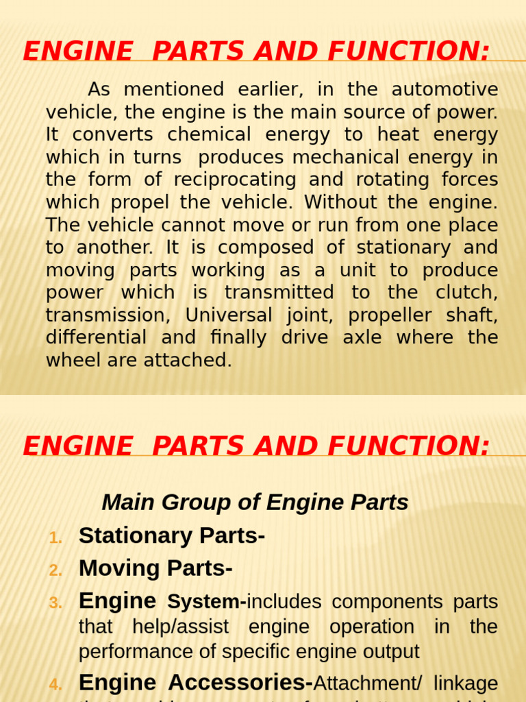 Engine Parts: Functions and Types | PDF | Piston | Engines