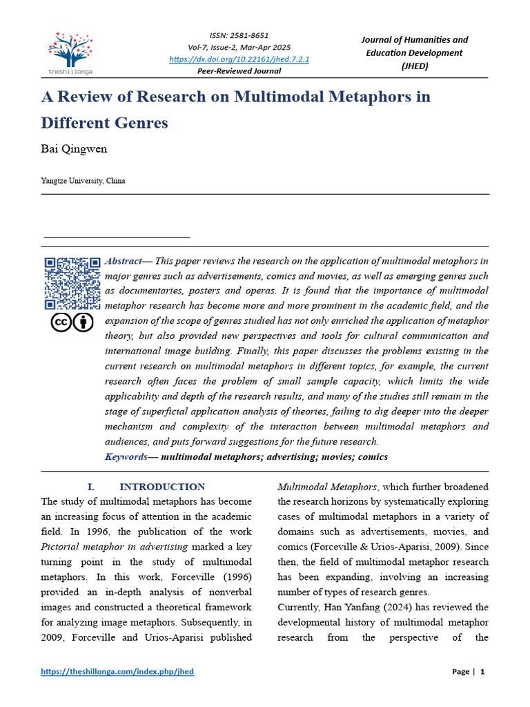 A Review of Researchon Multimodal Metaphors in Different Genres | PDF | Metaphor | Comics