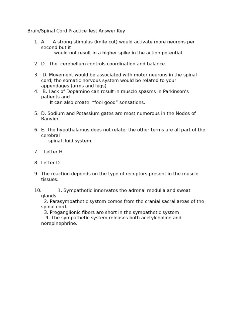 Answer Key - Practice Test - Brain | PDF