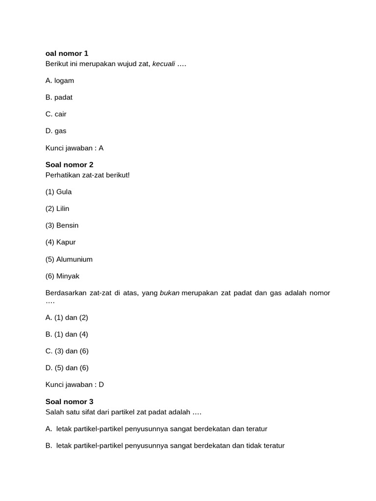 Soal2 Zat Dan Wujudnya KLS 7 Ta 2021 | PDF