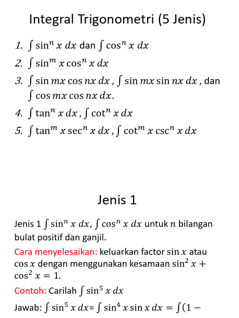(7.3) Beberapa Integral Trigonometri | PDF