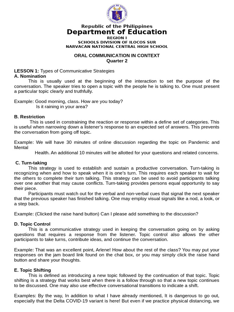 Grade 11 Oral Communication Module 1 | PDF | Communication | Conversation