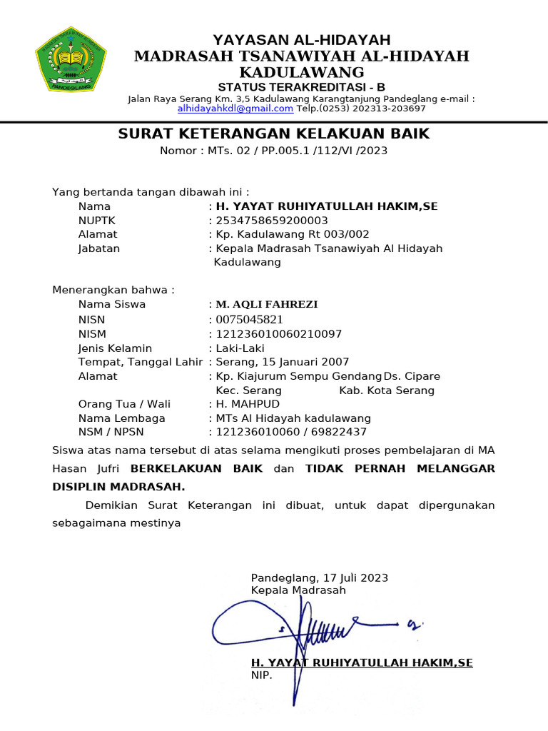 Surat Keterangan Kelakukan Baik (SKKB) | PDF