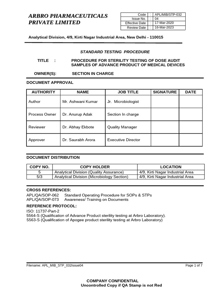APL MIB STP 032issue04 | PDF | Microbiology | Biology