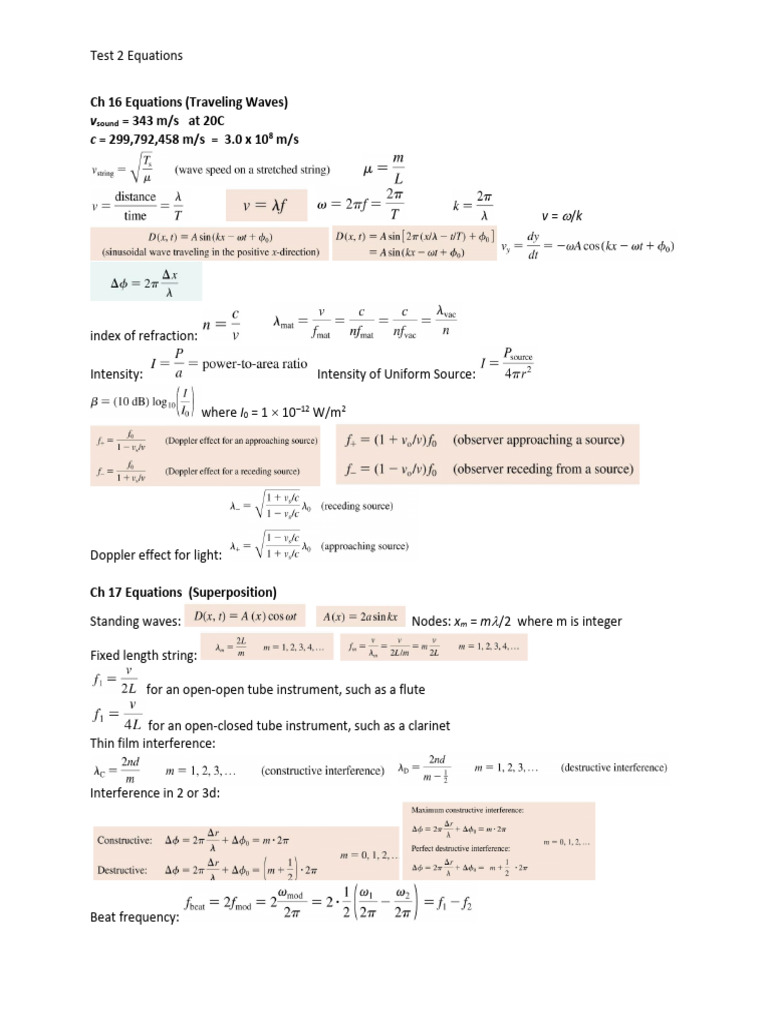 Test 2 Equations - v3 | PDF