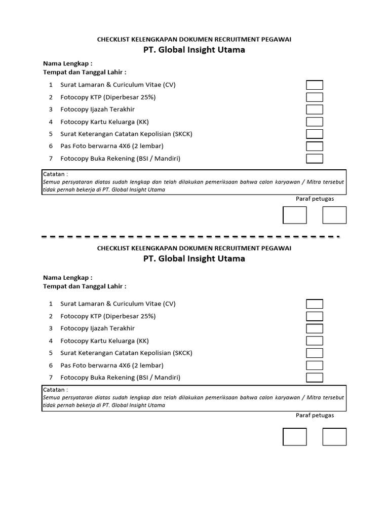 Checklist Dokumen Karyawan | PDF
