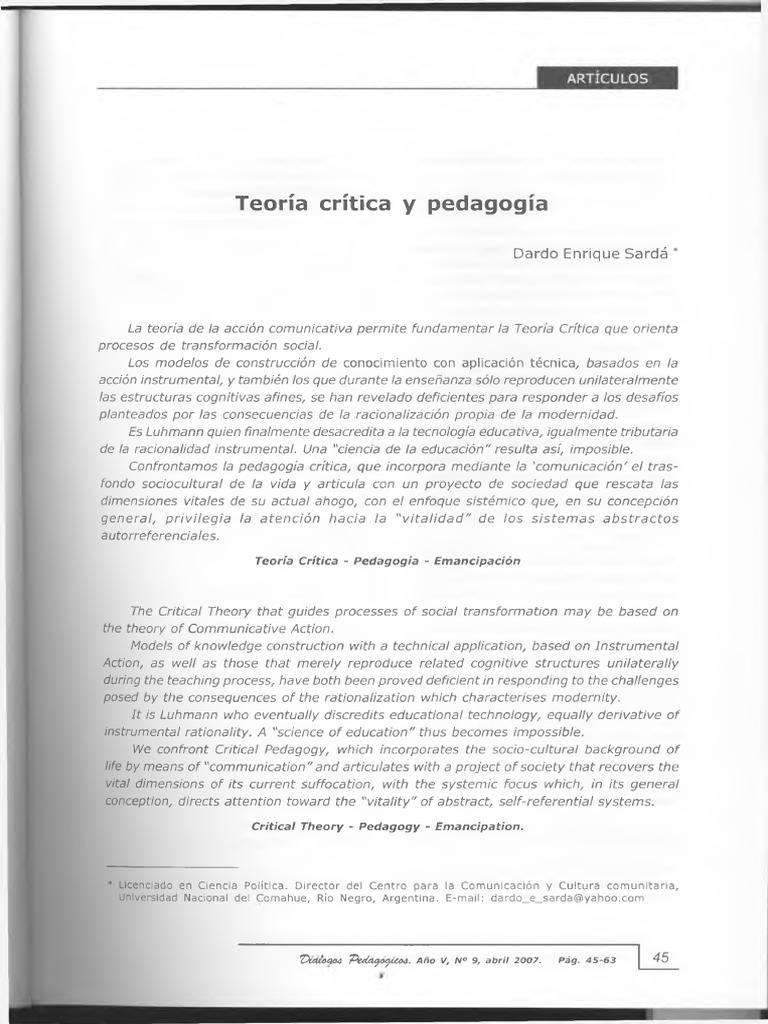 Teoría Crítica y Pedagogía Transformadora | PDF | Jürgen Habermas ...