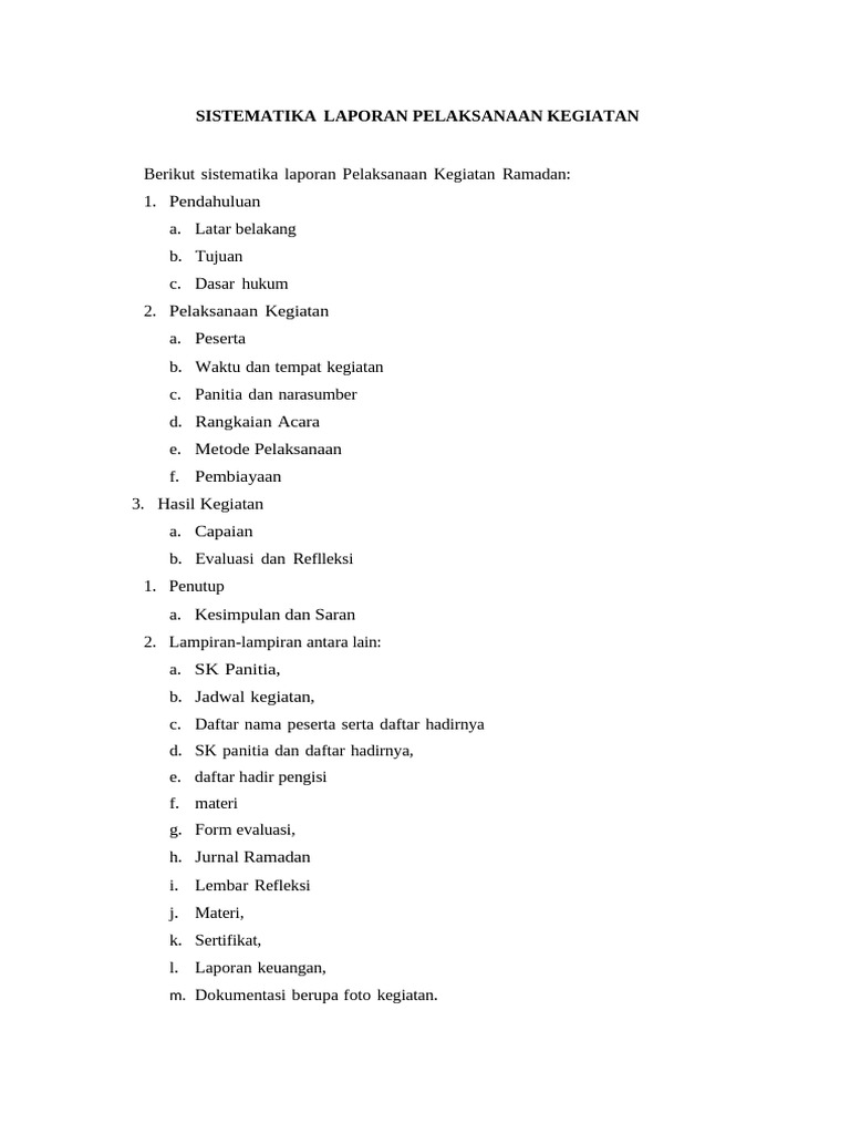 Sistematika Laporan Pelaksanaan Kegiatan | PDF