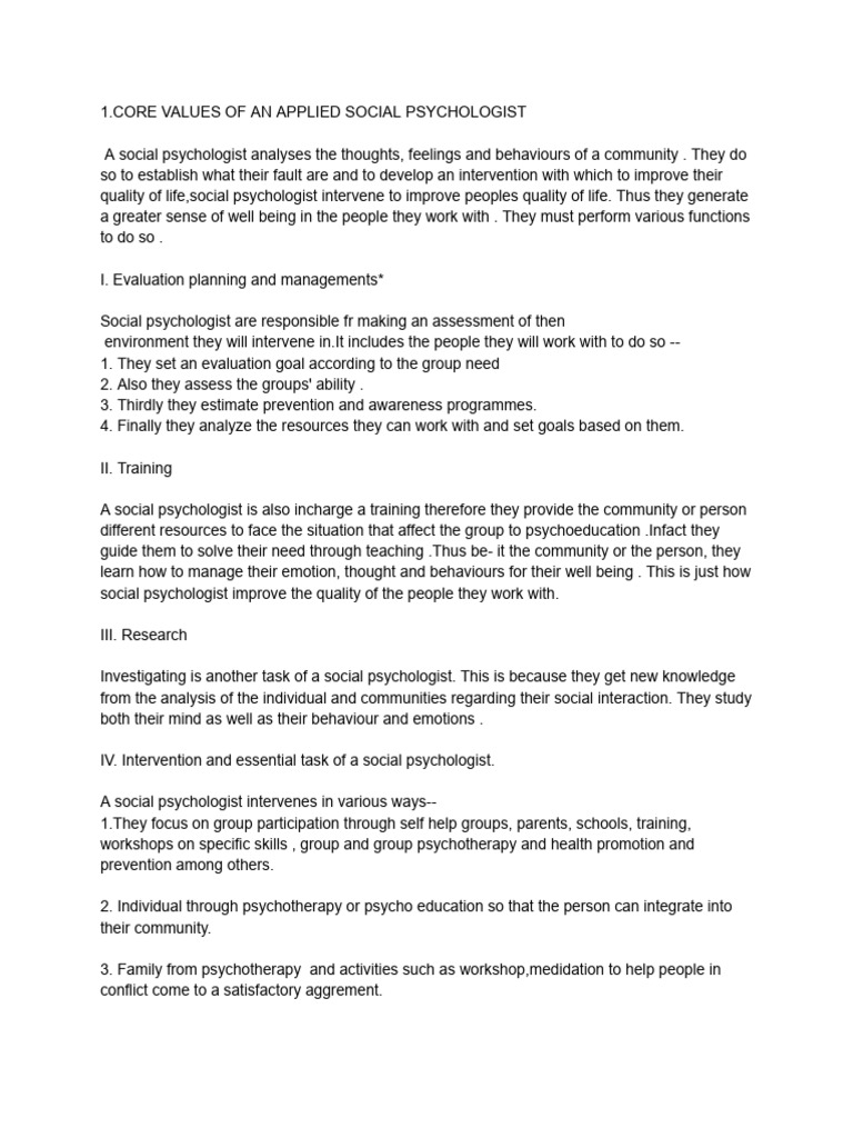 Core Values of An Applied Social Psychologist-1 | PDF | Psychotherapy ...