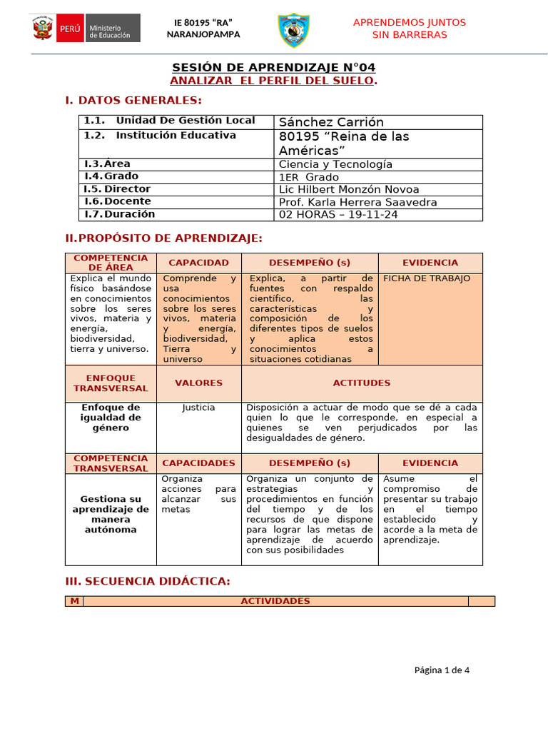Sesión de Aprendizaje N°1 | PDF | Suelo | Evaluación