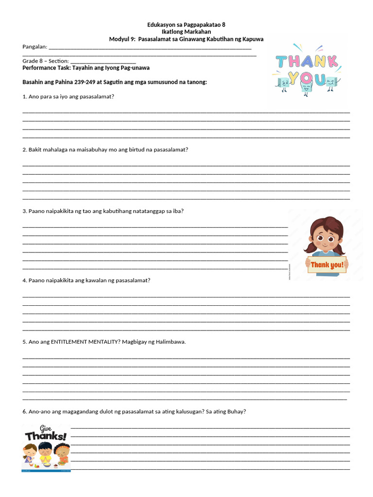 EsP 8 3rd Grading Pagpapalalim | PDF