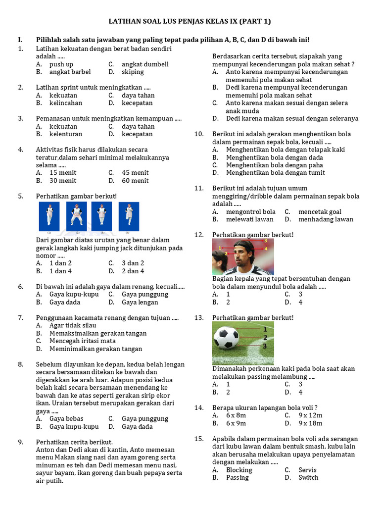 Latihan Soal Lus Penjas Kelas Ix (Part 1) | PDF