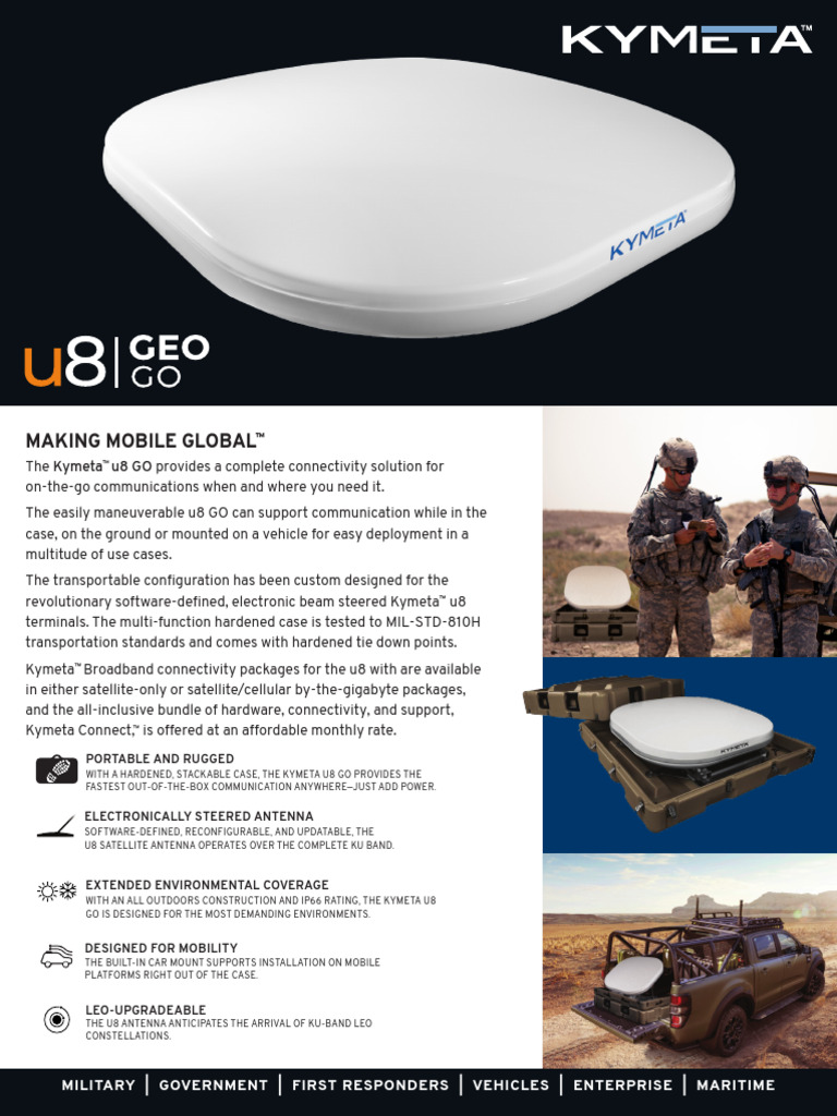 700 00125 000 RevB Kymeta U8 GO Product Sheet | PDF | Hertz | Modem