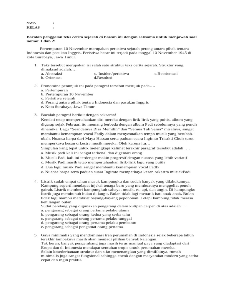 Edit Soal Les Bahasa Indonesia Bu Khalis | PDF