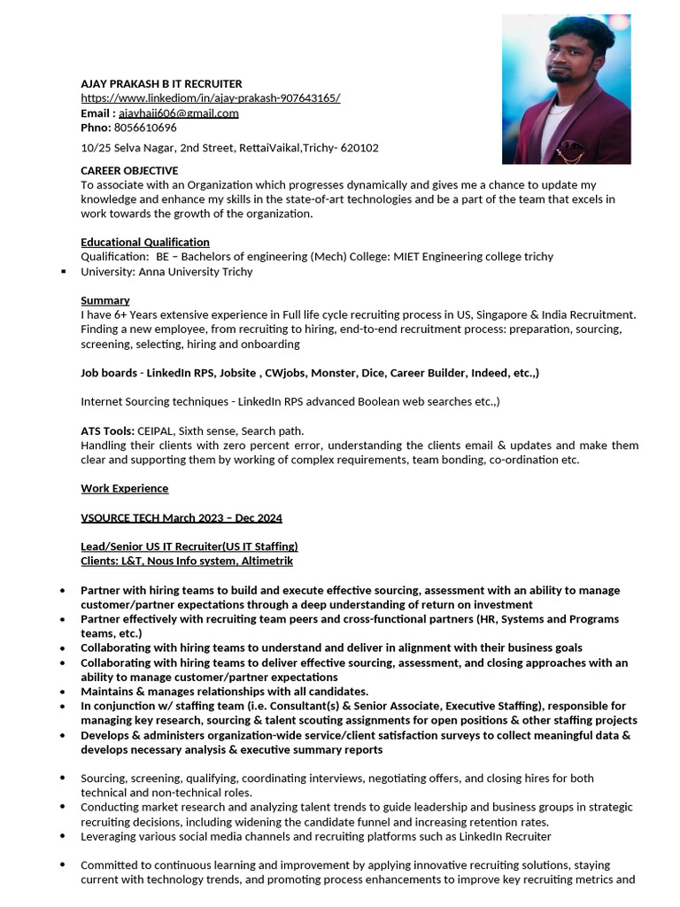 Ajay Prakash Lead & US IT Recruiter | PDF | Recruitment | Linked In