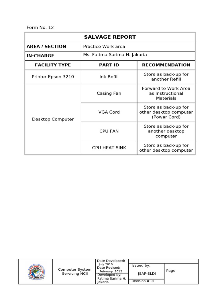 Salvage Report 12 | PDF