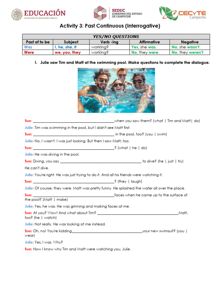 Activity 3 -Past Continuous Interrogative | PDF