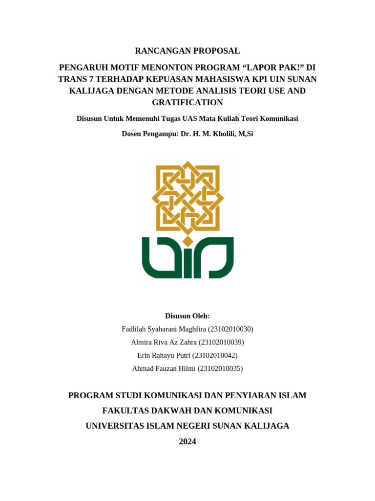 Rancangan Proposal Teori Komunikasi UAS Kelompok8 | PDF