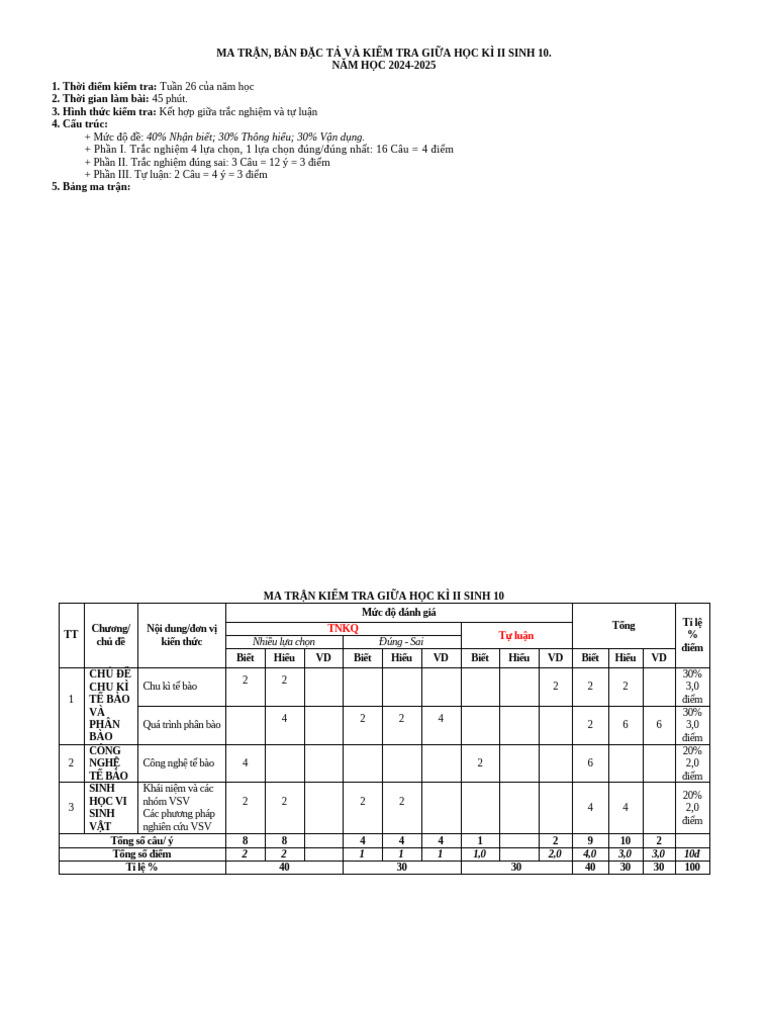 Matran - GKII - Sinh 10 | PDF