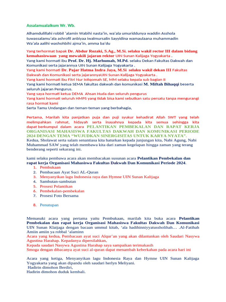 Teks MC Pelantikan | PDF