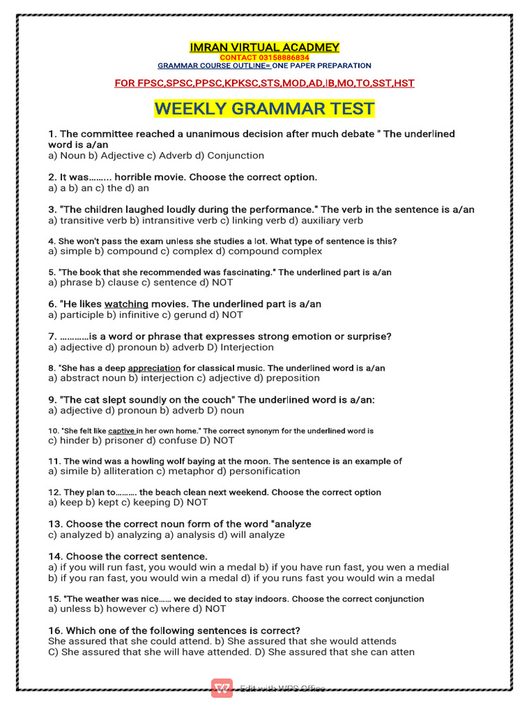 ENGLISH GRAMMAR TEST (2) | PDF | Verb | Language Mechanics