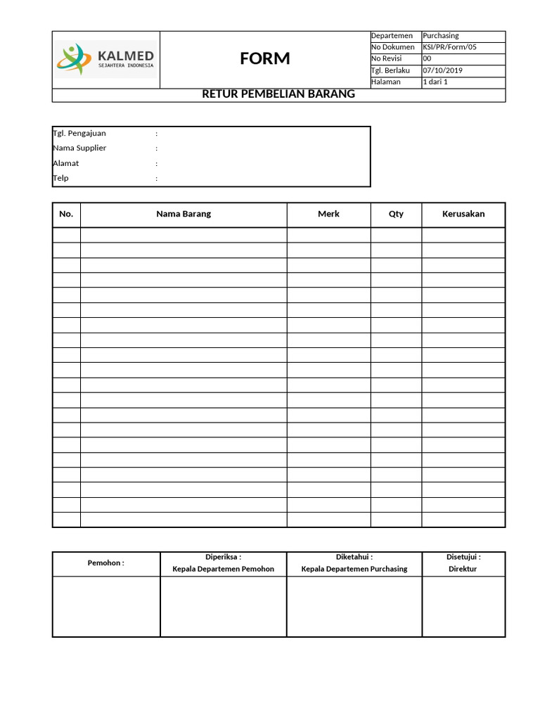 KSI-PR-Form-05 Form Retur Pembelian Barang | PDF