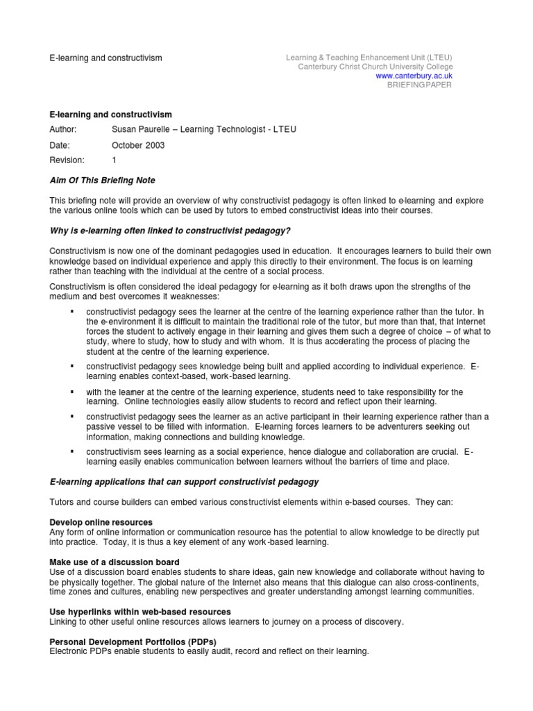 Constructivist Pedagogy | PDF | Constructivism (Philosophy Of Education) | Educational Technology
