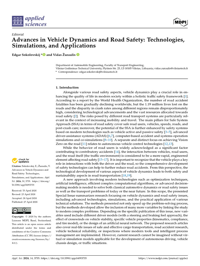 Advances in Vehicle Dynamics and Road Safety_Technologies, Simulations ...