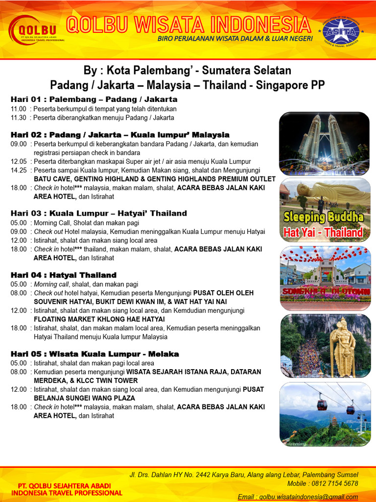 Trip Plm-Padang Atau Jkt-Malaysia-Thailand-Singapore 2024 | PDF
