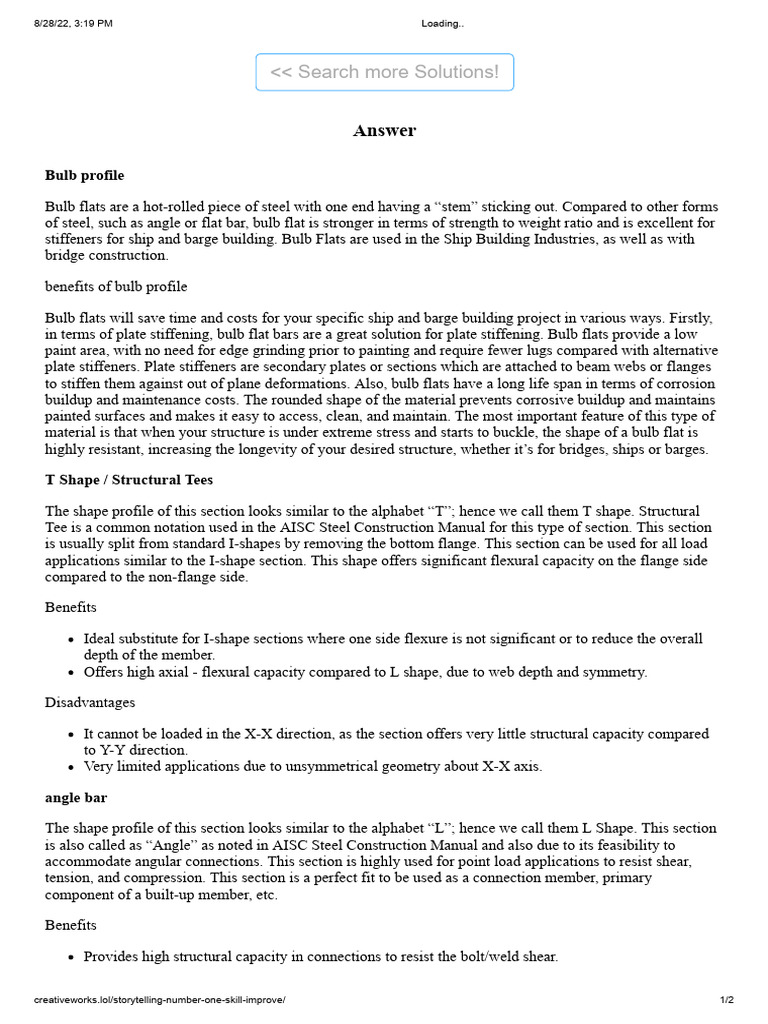 Bulb Tee Angle | PDF