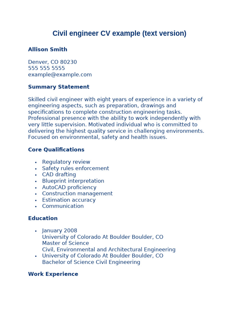 Civil Engineer CV Example | PDF | Civil Engineering | Engineering