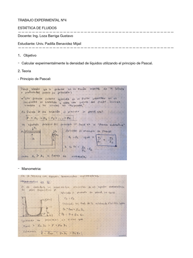 LAB 4 Estatica de Fluidos | PDF | Medida de presión | Mecánica de Medios Continuos