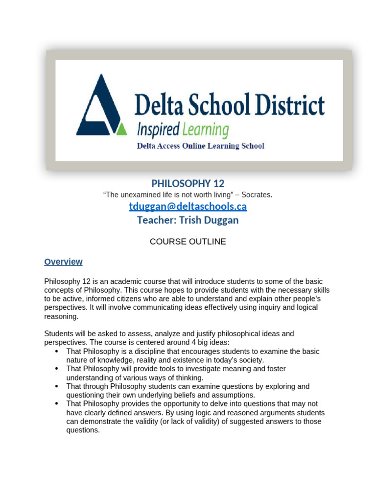 Philosophy 12 Course Overview and Guide | PDF | Plagiarism | Knowledge