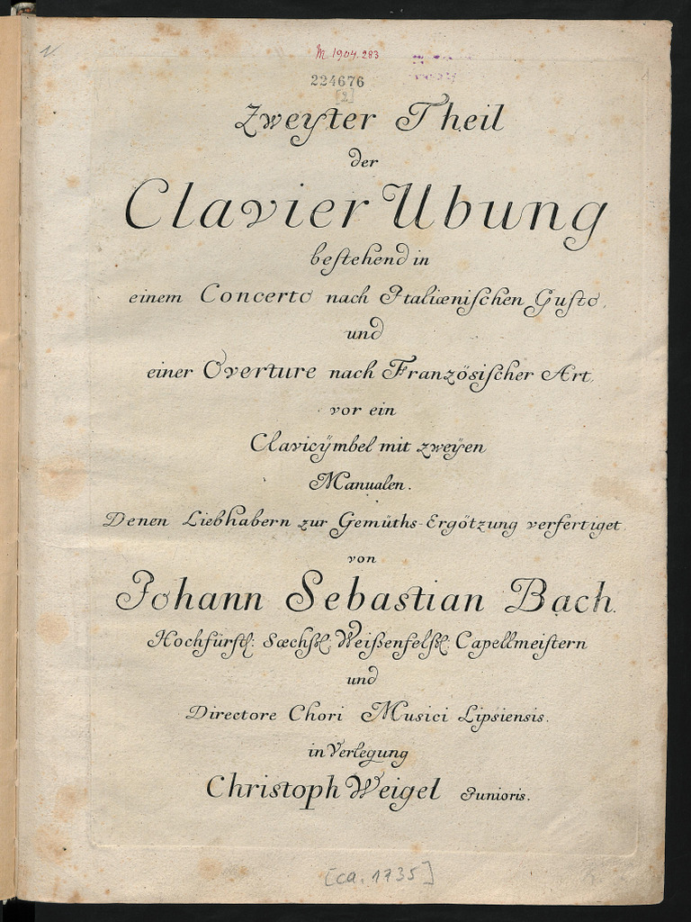 Bach Italian Concerto in F Major, BWV 971 (First Edition) | PDF