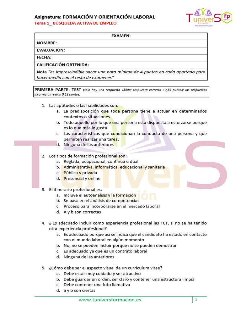 Examen Tema 1 Fol | PDF