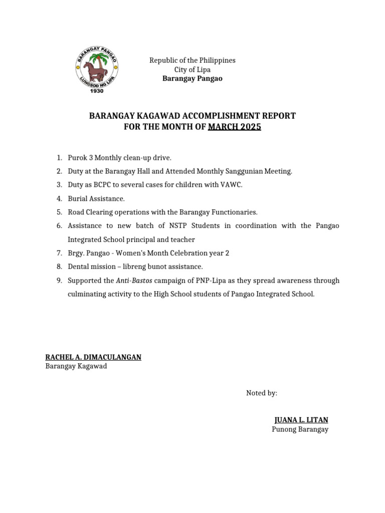 Accomplishment Report March 2025 | PDF