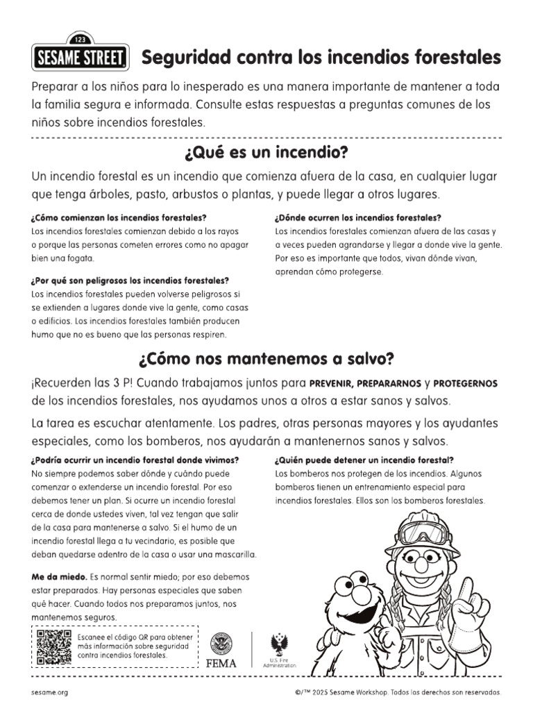 Sesame Street Teaching Wildfire Safety Tip Sheet Spanish | PDF | Fuego ...