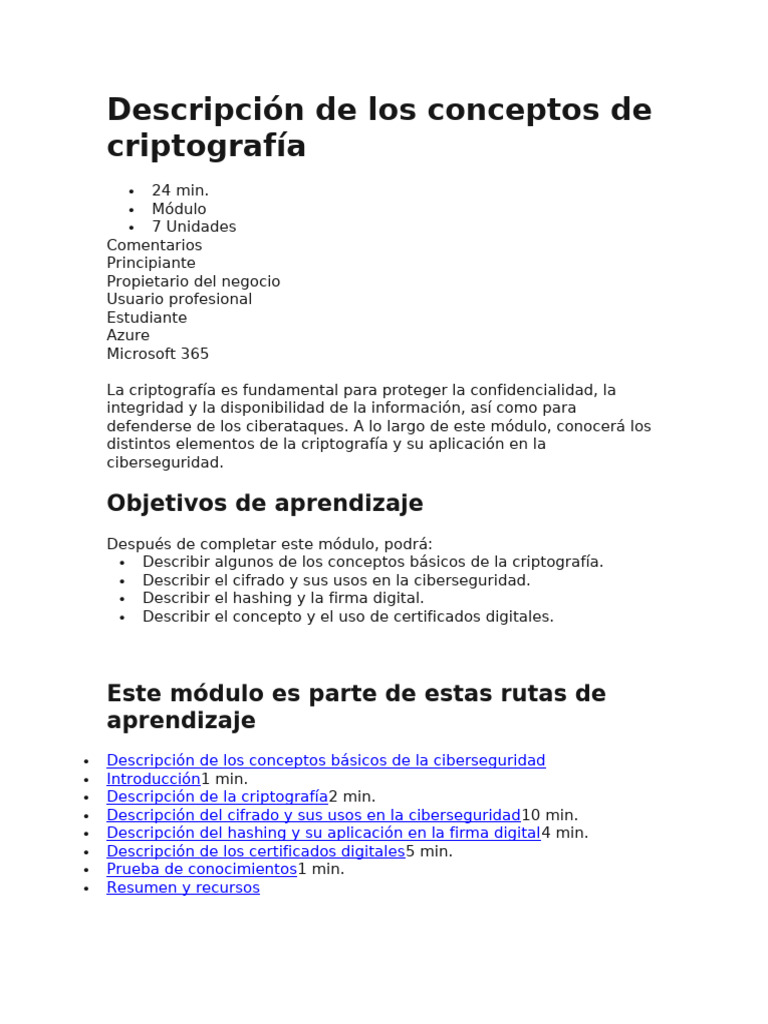 MODULO 2 Descripción de los conceptos de criptografía | PDF | Cifrado | Clave (criptografía)