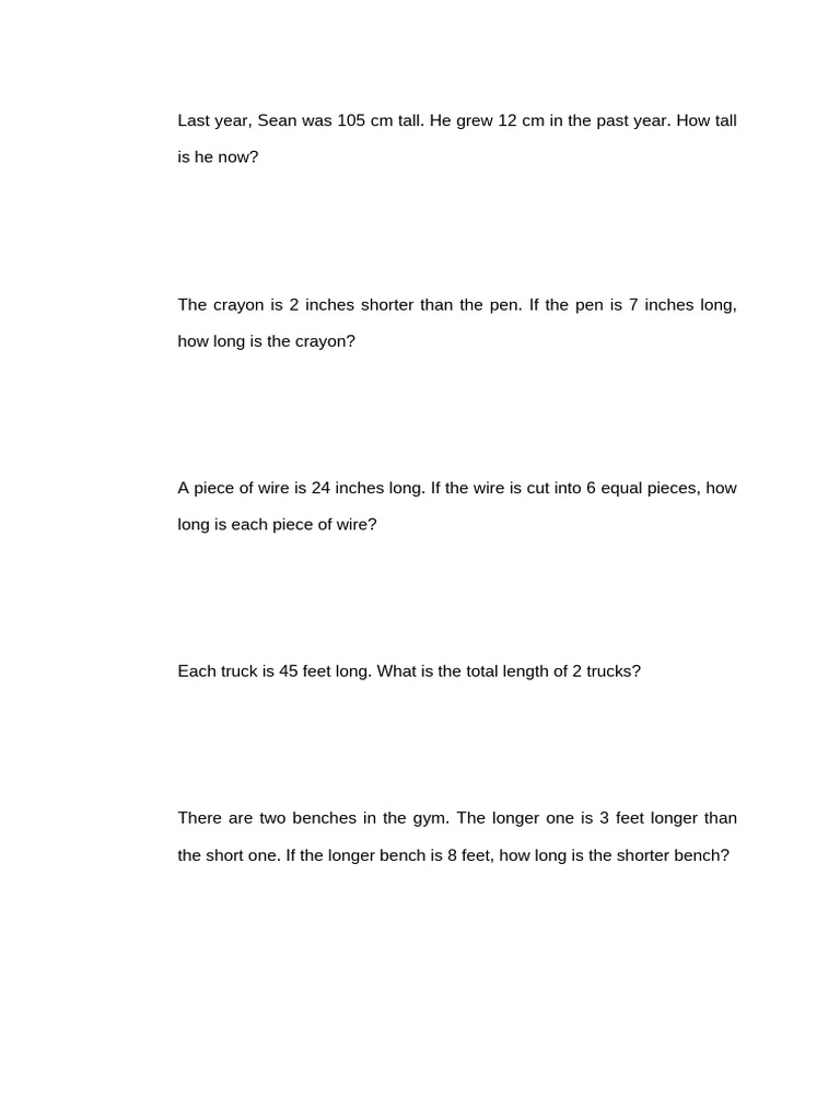 Measurement Word Problems | PDF