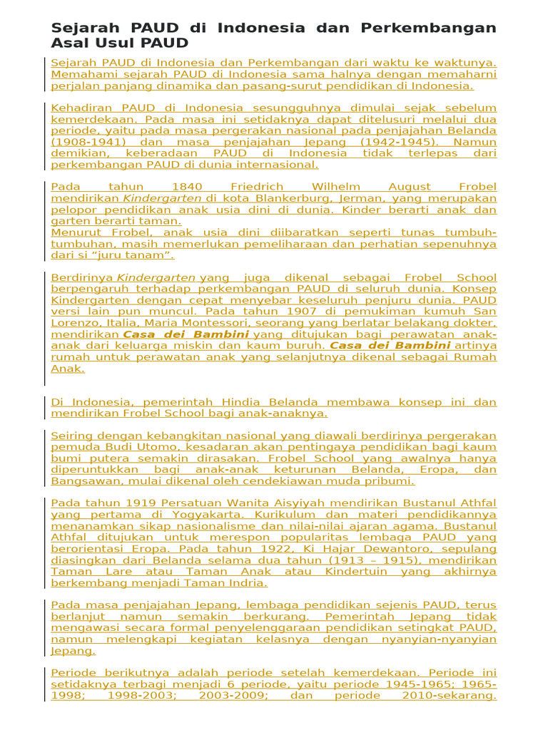 Sejarah dan Perkembangan PAUD Indonesia | PDF