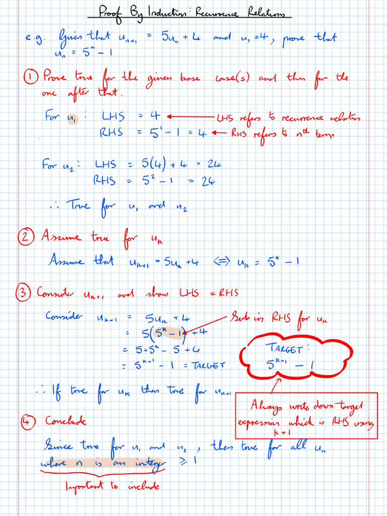 Further Maths Proof by Induction (Recurrence Relations) Lesson | PDF