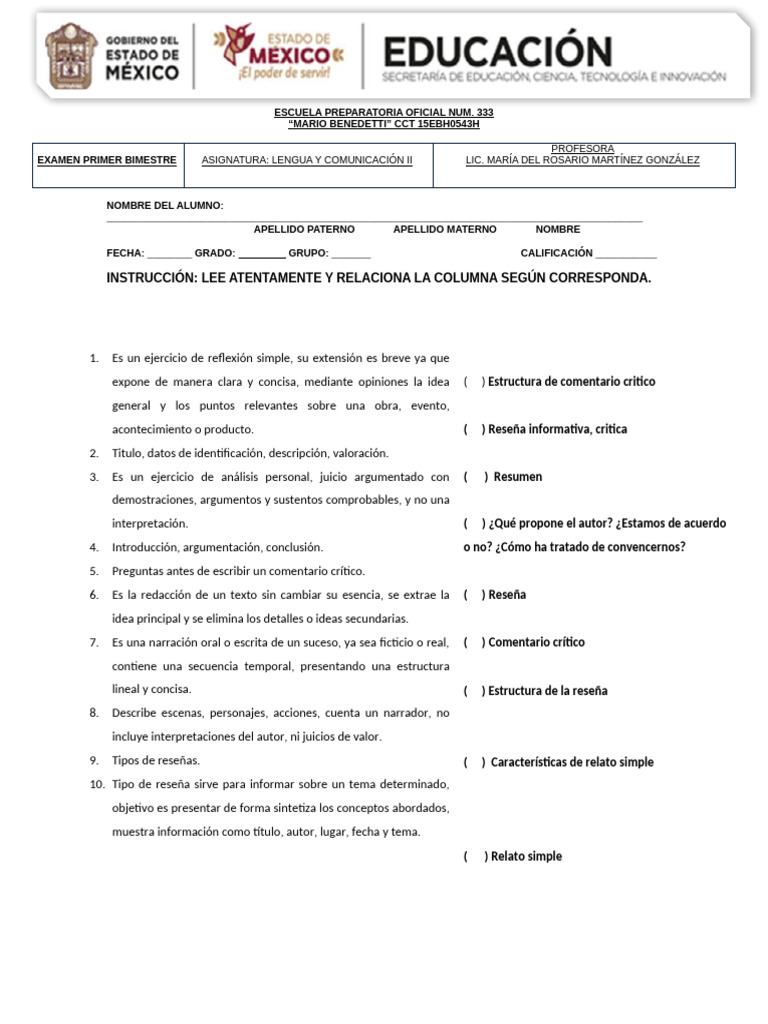 Examen Lenguaje y Comunicacion II | PDF | Narración